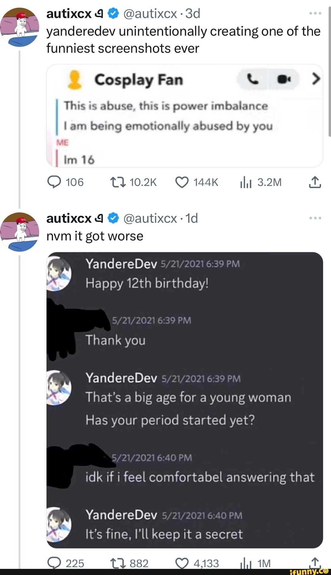 Yanderedev unintentionally creating one of the autixcx @autixcx ...