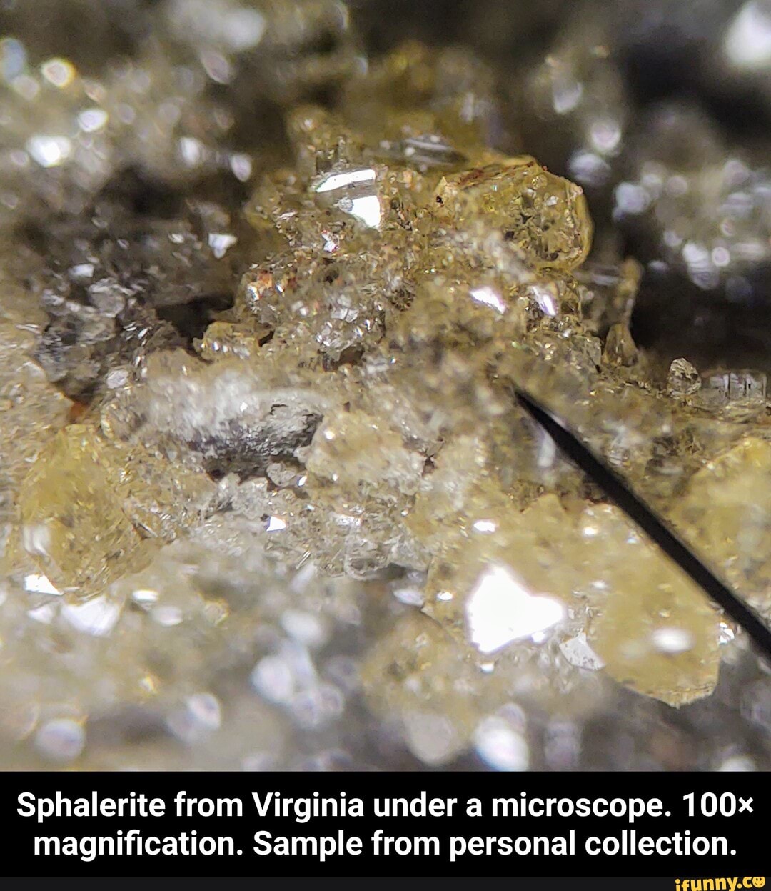Sphalerite from Virginia under a microscope. 100x magnification. Sample ...