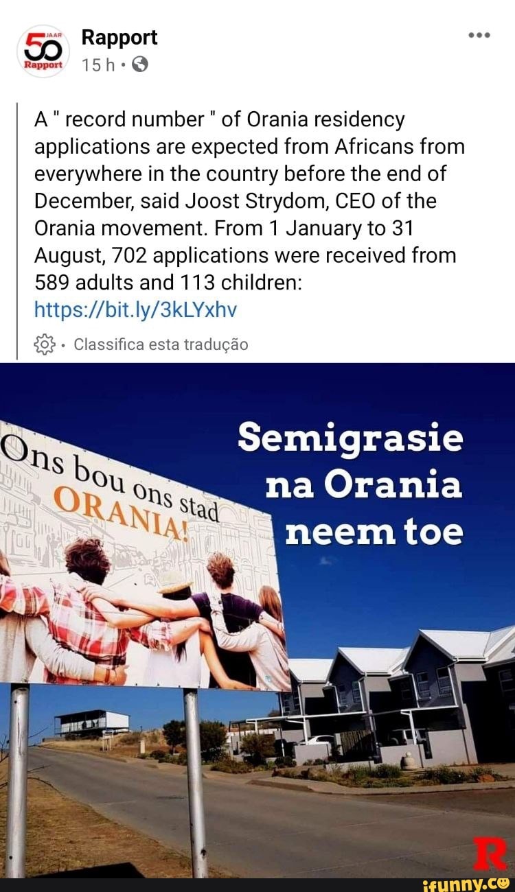 Rapport A" record number of Orania residency applications are expected ...