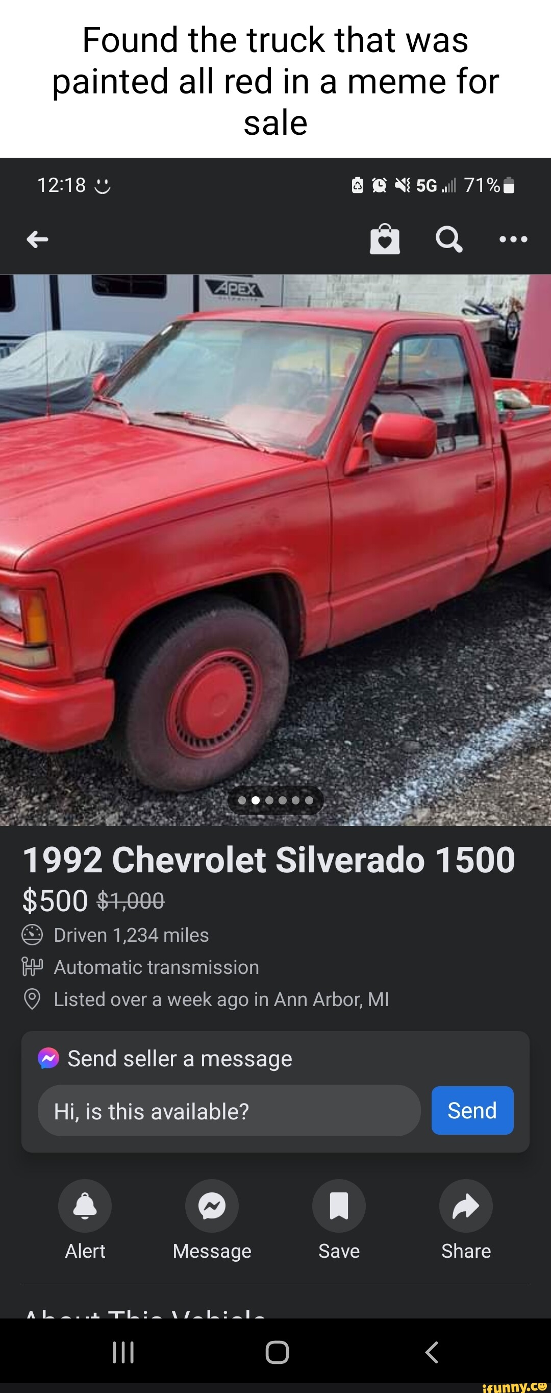 Found the truck that was painted all red in a meme for sale 1992 ...