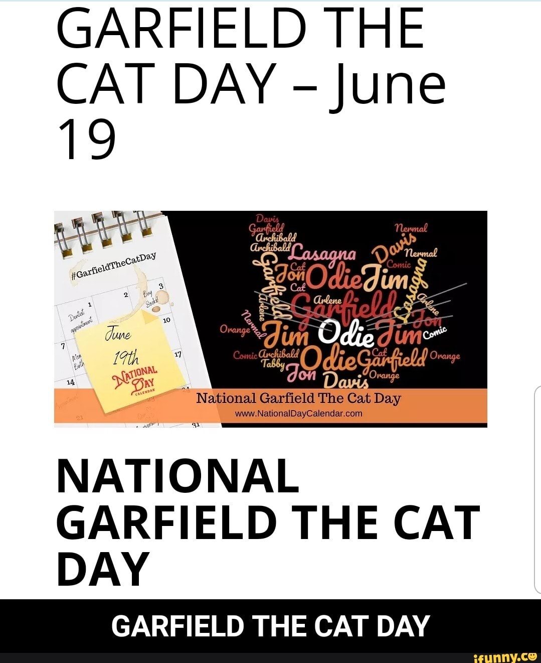 GARFIELD THE CAT DAY June 19 à National Garfield The Cat Day NATIONAL ...
