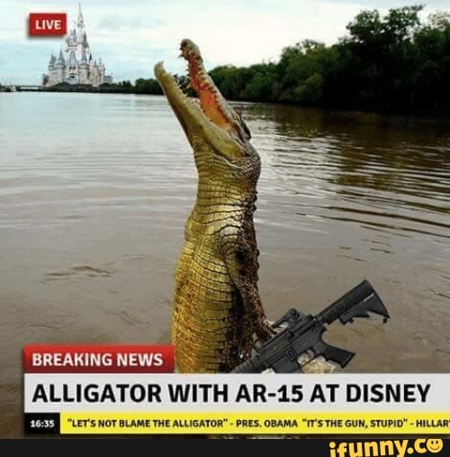 ALLIGATOR WITH AR-15 AT DISNEY LET'S NOT BLAME THE ALLIGATOR PRES ...