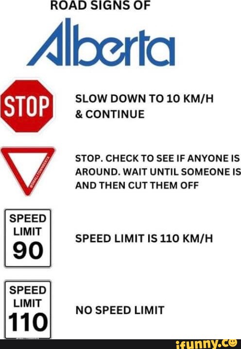 ROAD SIGNS OF Alberta SPEED UMIT 90 SPEED LIMIT SLOW DOWN TO 10 ...