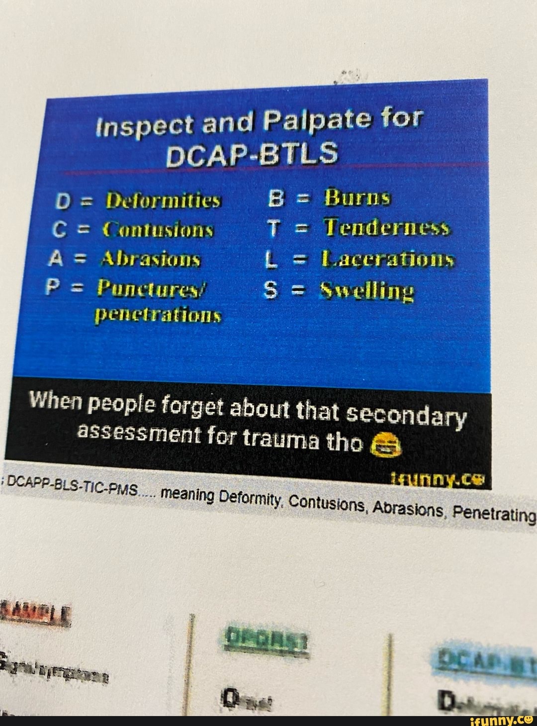 Inspect and Palpate for DCAP-BTLS = Burns T Tenderness lacerations S ...