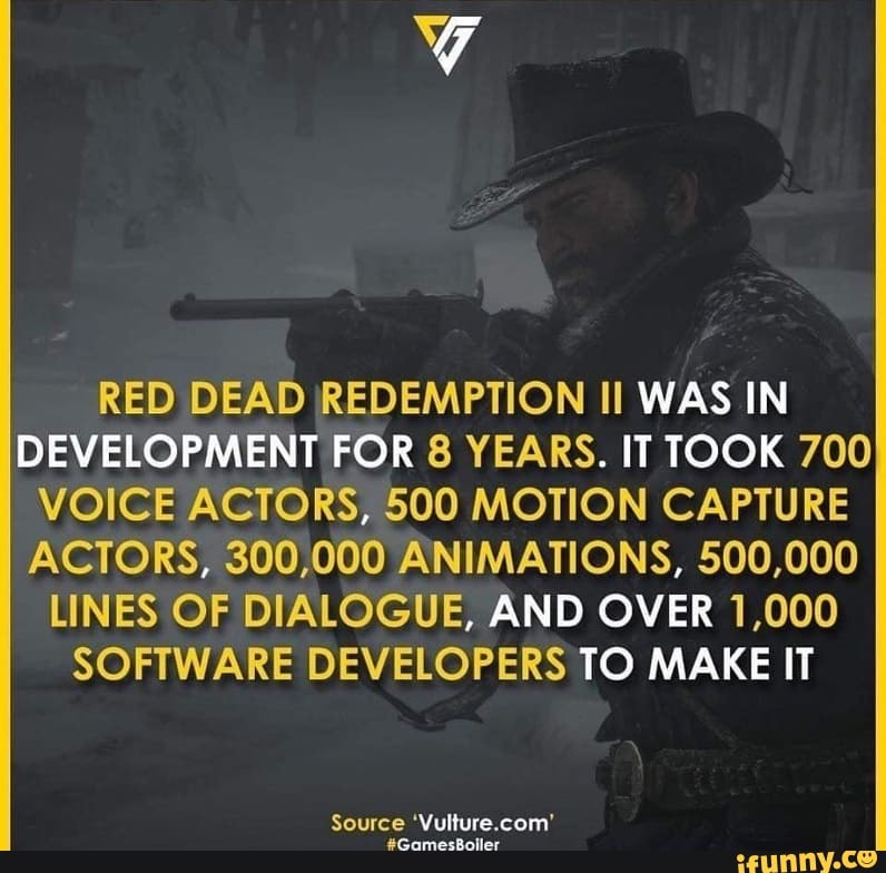 RED DEAD REDEMPTION II WAS IN DEVELOPMENT FOR 8 YEARS. IT TOOK 700 ...