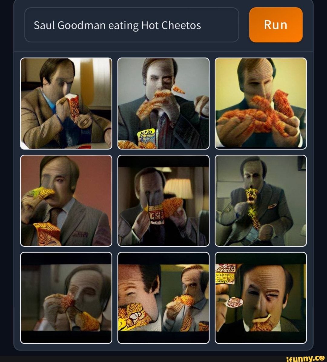 Saul Goodman eating Hot Cheetos Run - iFunny