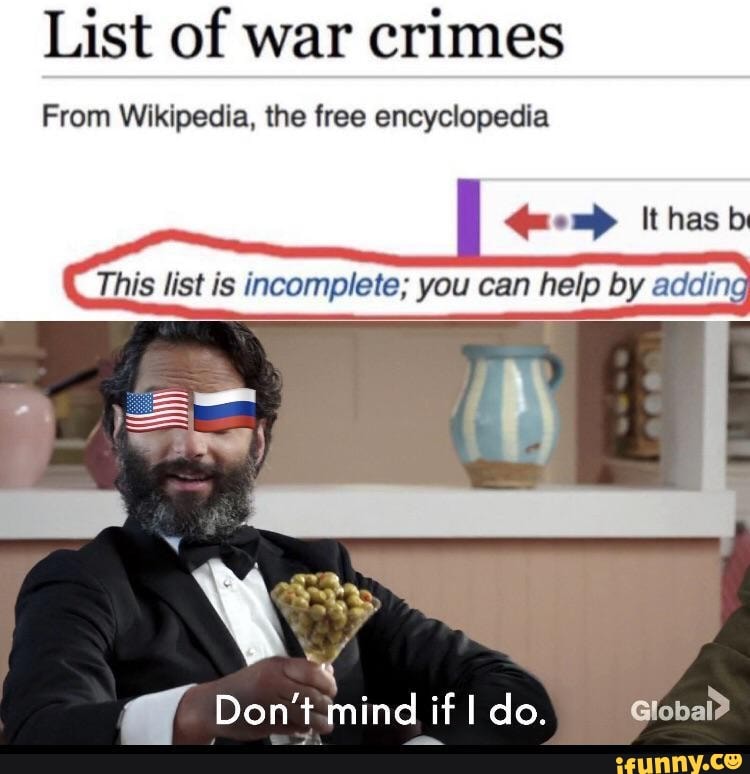 List of war crimes From Wikipedia, the free encyclopedia has This list ...