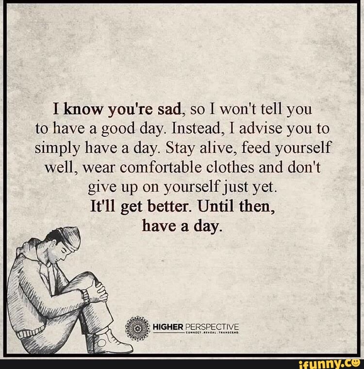 I know you're sad, so I won't tell you to have a good day, Instead, I ...