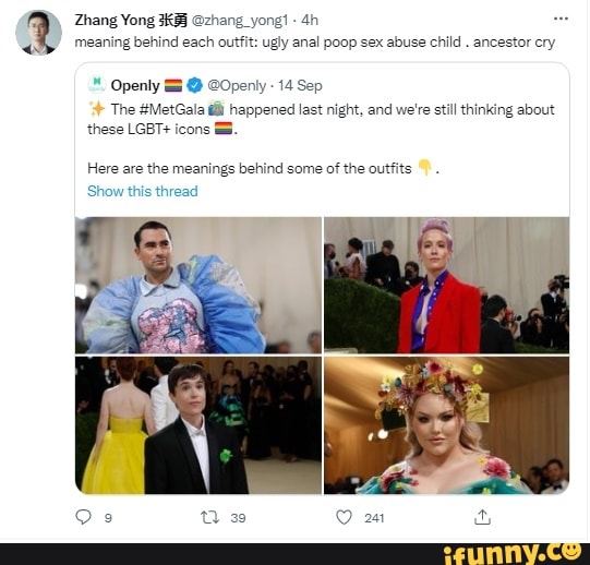 Zhang Yong @zhang_yong! meaning behind each outfit: ugly anal poop sex ...