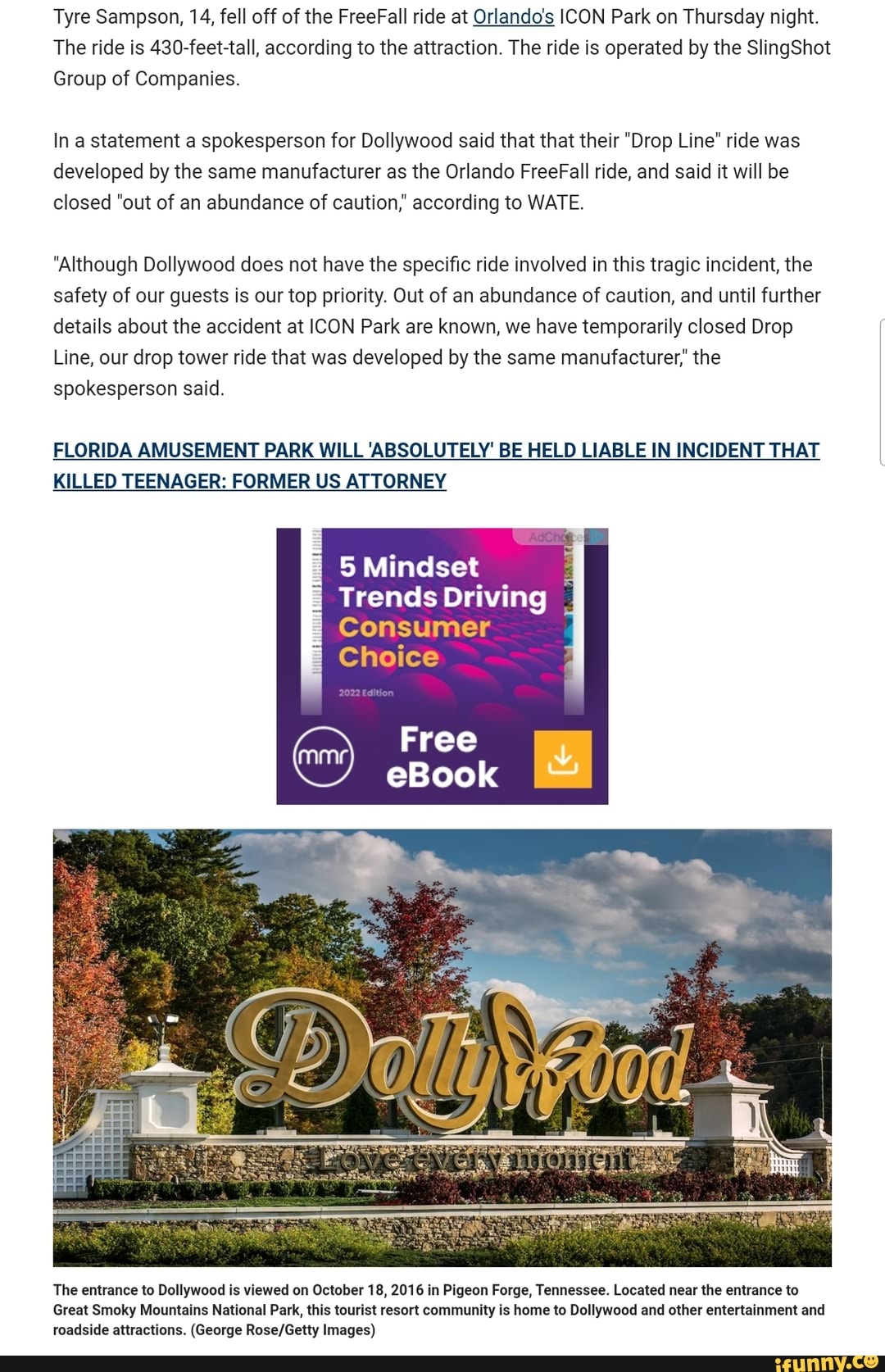 Florida amusement park horror: Dollywood closes drop tower ride made by ...