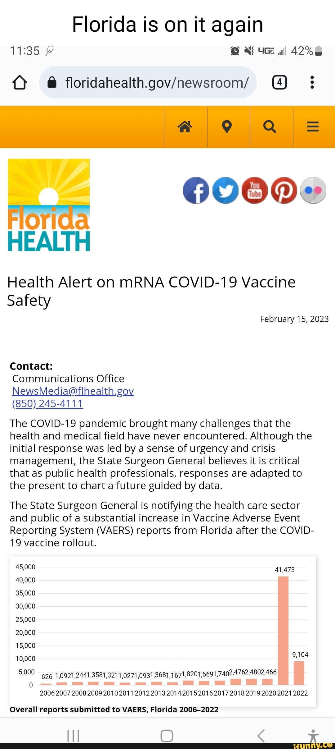 Florida is on it again Florida HEALTH Health Alert on MRNA COVID-19 ...