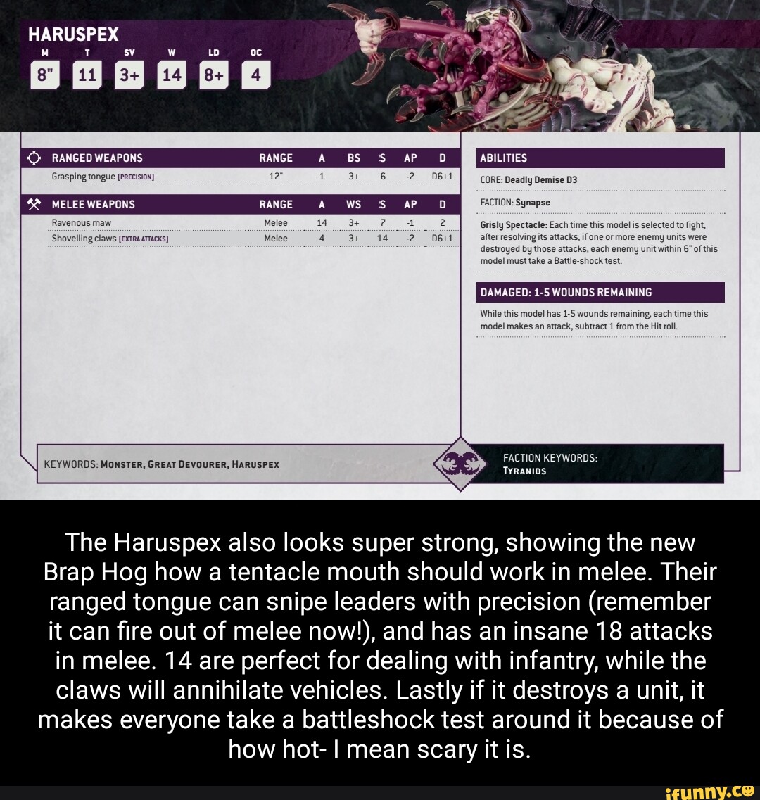 HARUSPEX ABILITIES CORE: Deadly Demise FACTION: Synapse model RANGED ...