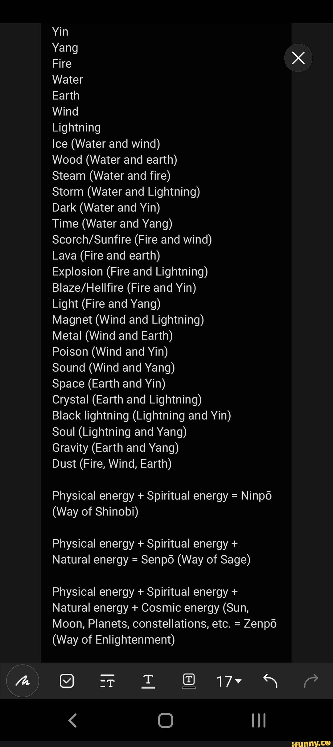 Yin Yang Fire Water Earth Wind Lightning Ice (Water and wind) Wood ...
