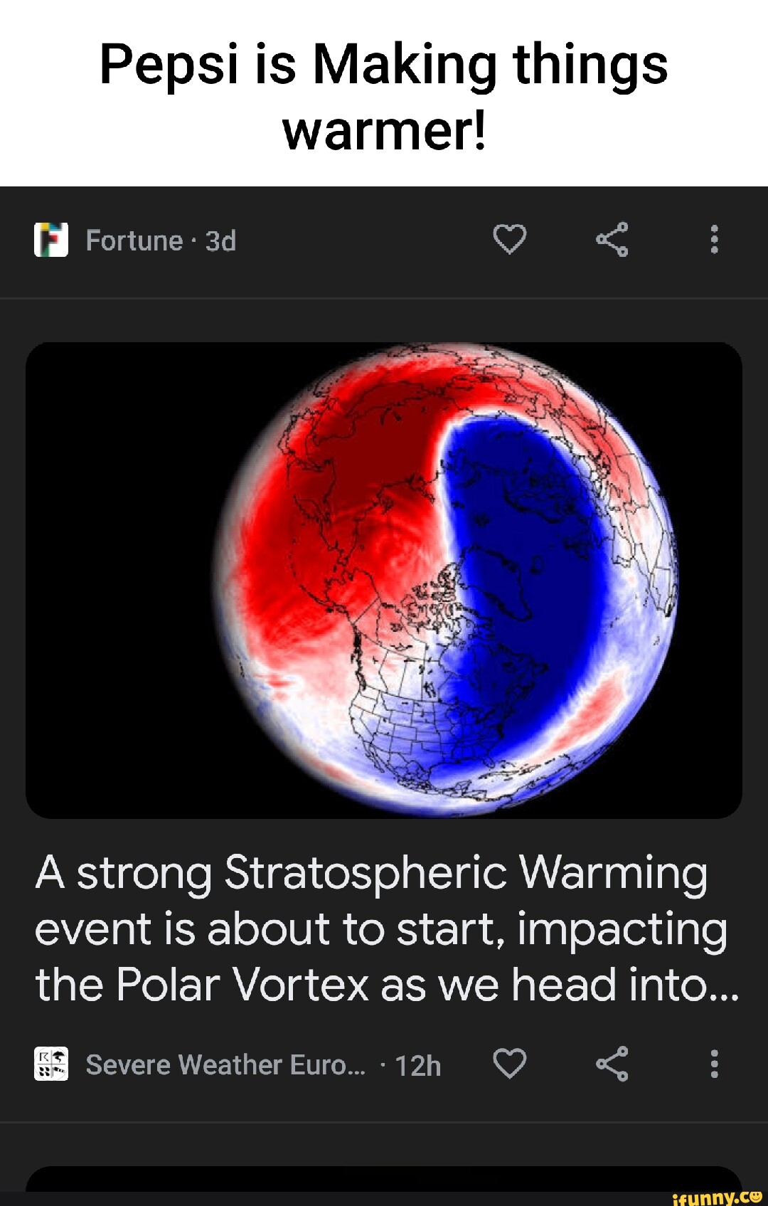 Pepsi is Making things warmer! Fortune A strong Stratospheric Warming ...