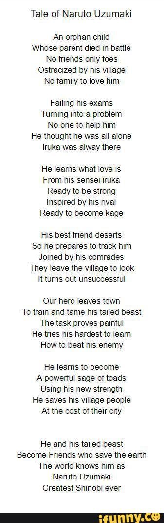 Tale of Naruto Uzumaki An orphan child Whose parent died in battle No ...