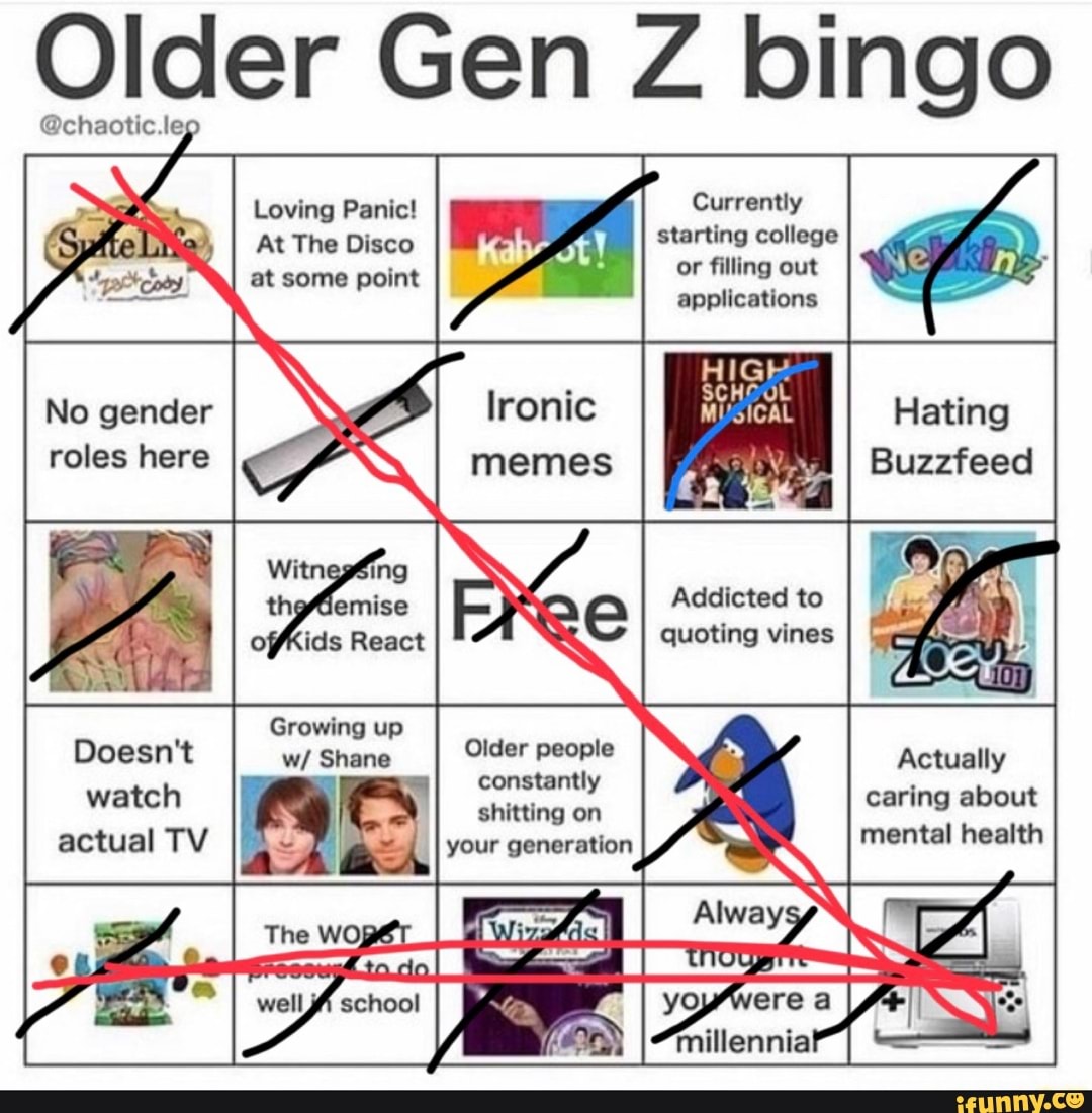 Older Gen Z bingo - iFunny