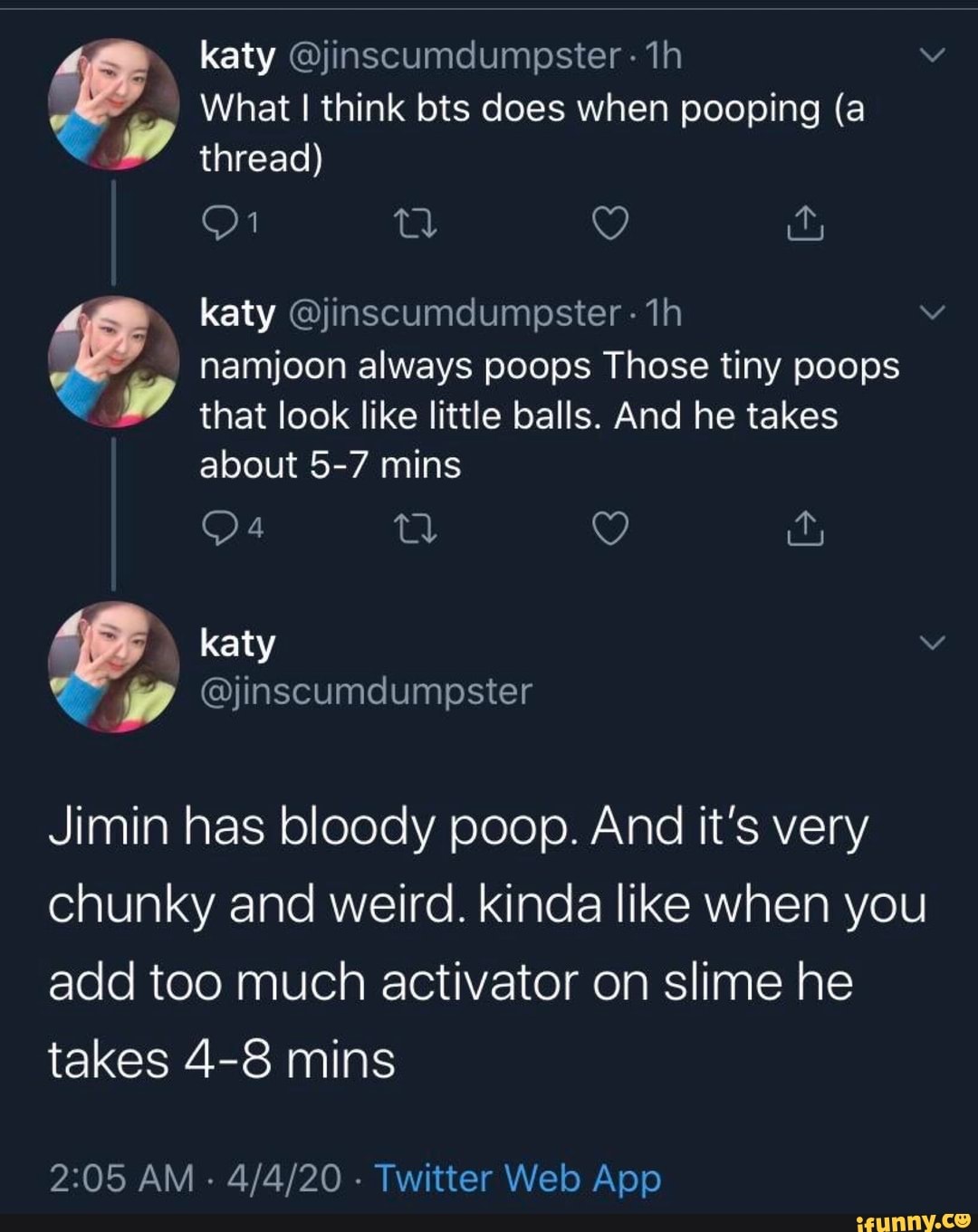 Namjoon always poops Those tiny poops o that look like little balls ...