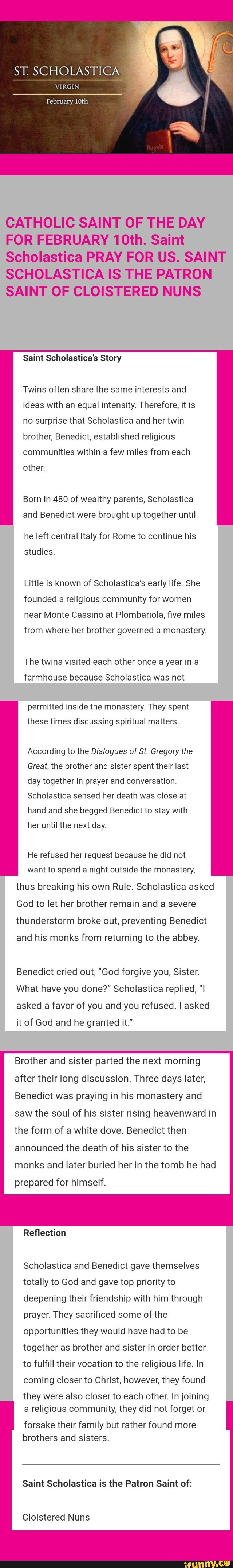 ST. SCHOLASTICA VIRGIN February 10th CATHOLIC SAINT OF THE DAY FOR ...