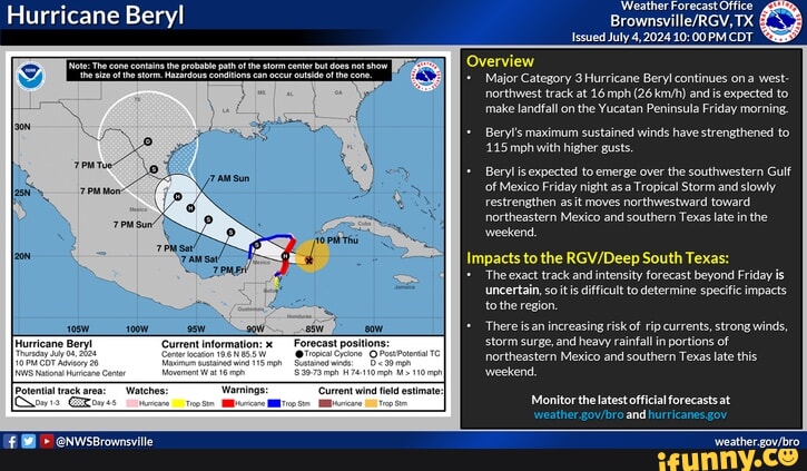 Hurricane Beryl TX Issued July 4,2024 10: 00 CDT. Note: The cone ...