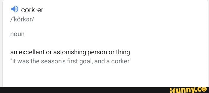 Cork-er /'korkar/ noun an excellent or astonishing person or thing. "it ...