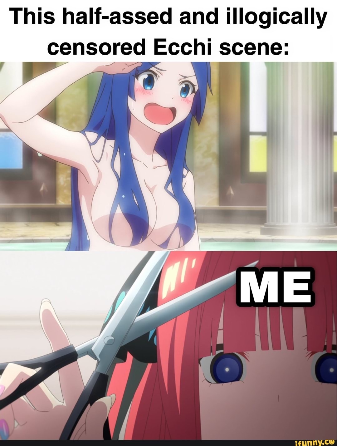 This half-assed and illogically censored Ecchi scene: - iFunny