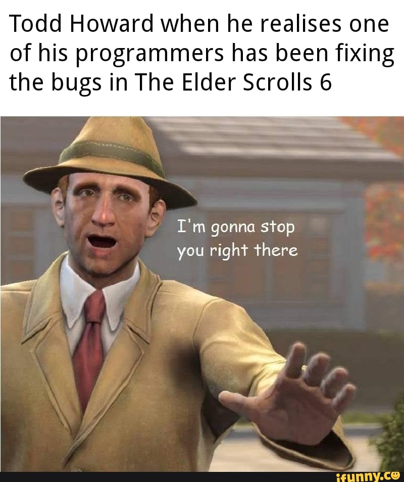 Todd Howard when he realises one of his programmers has been fixing the ...