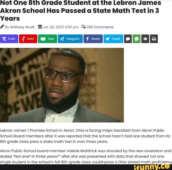 Not One Sth Grade Student at the Lebron James Akron School Has Passed a ...