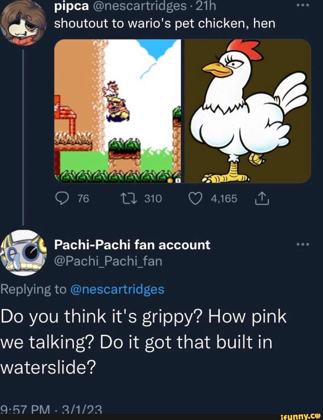 Pipca @nescartridges shoutout to wario's pet chicken, hen 76 Pachi ...