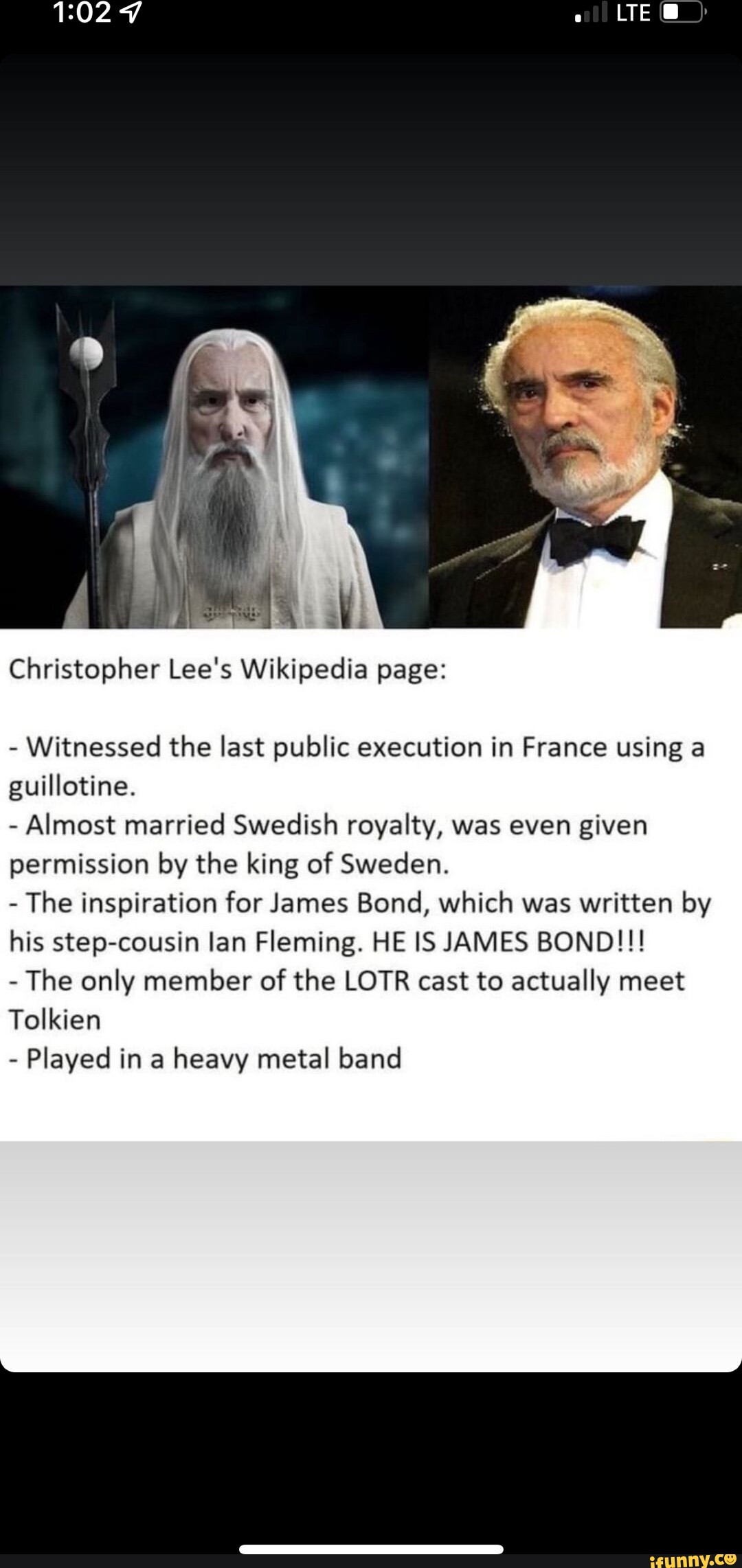 Christopher Lee's Wikipedia page: - Witnessed the last public execution ...