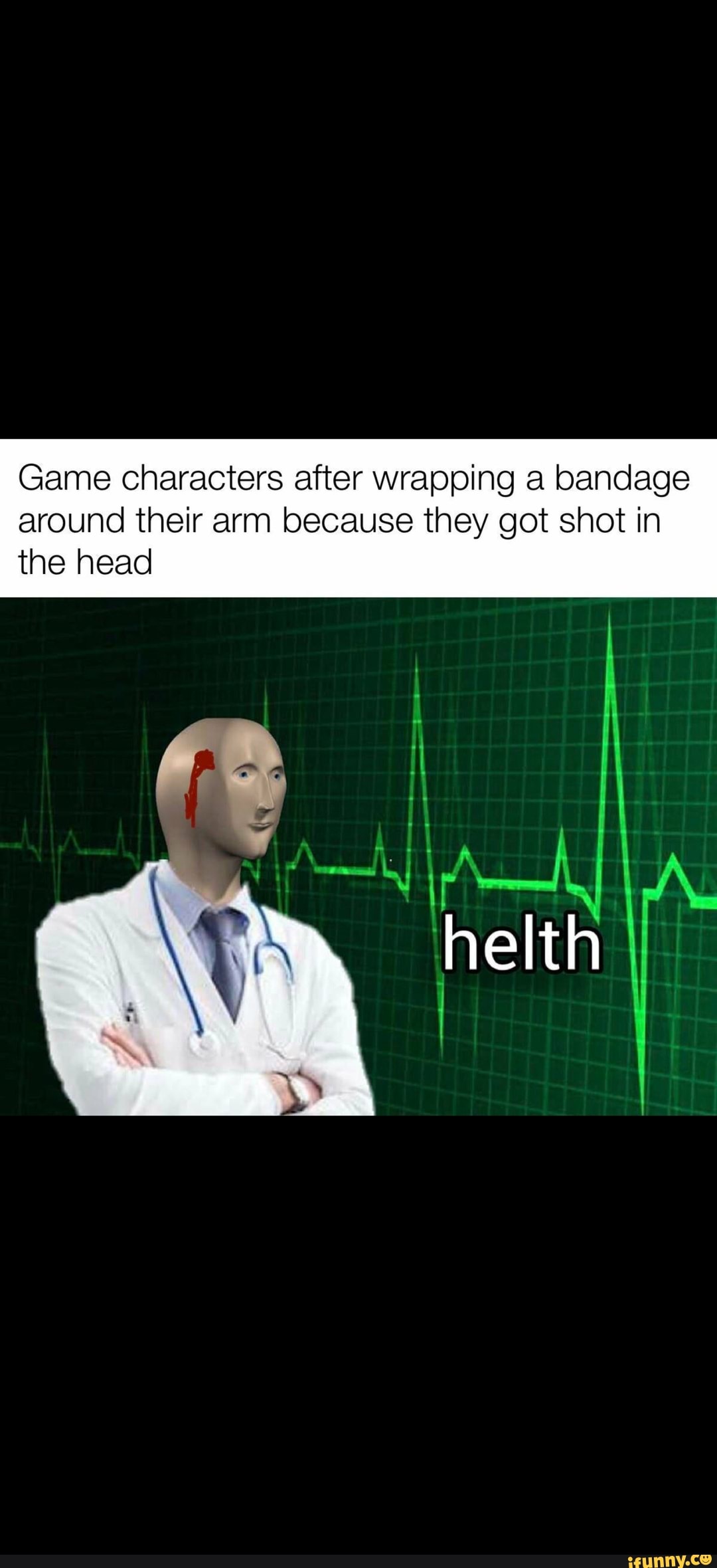 Game characters after wrapping a bandage around their arm because they ...