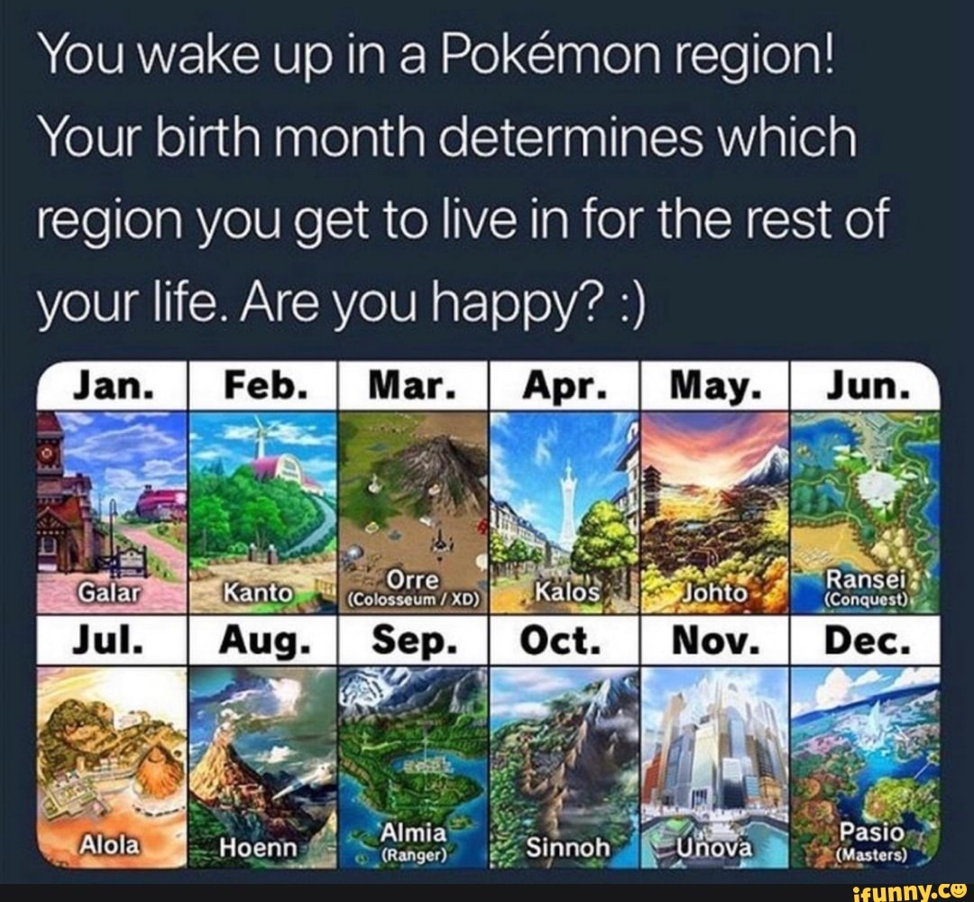 You wake up in a Pokemon region! Your birth month determines which ...