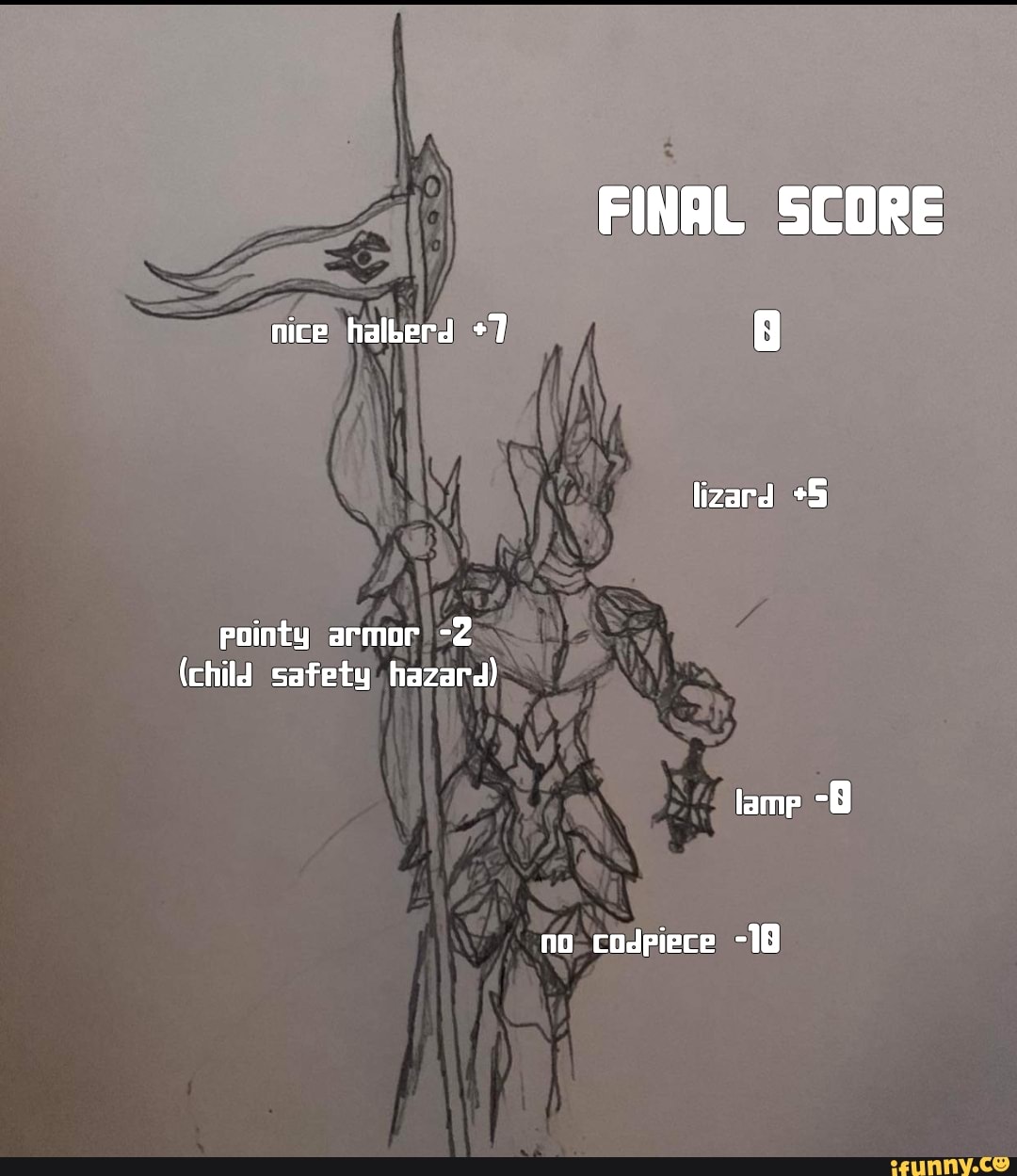 FINAL SCORE nice halberd +7 8 lizard +5 Se pointy armor -2 (child ...