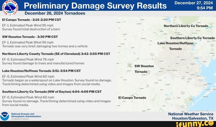 December 26, 2024 Tornadoes El Campo Tornado- PM CST Preliminary Damage ...