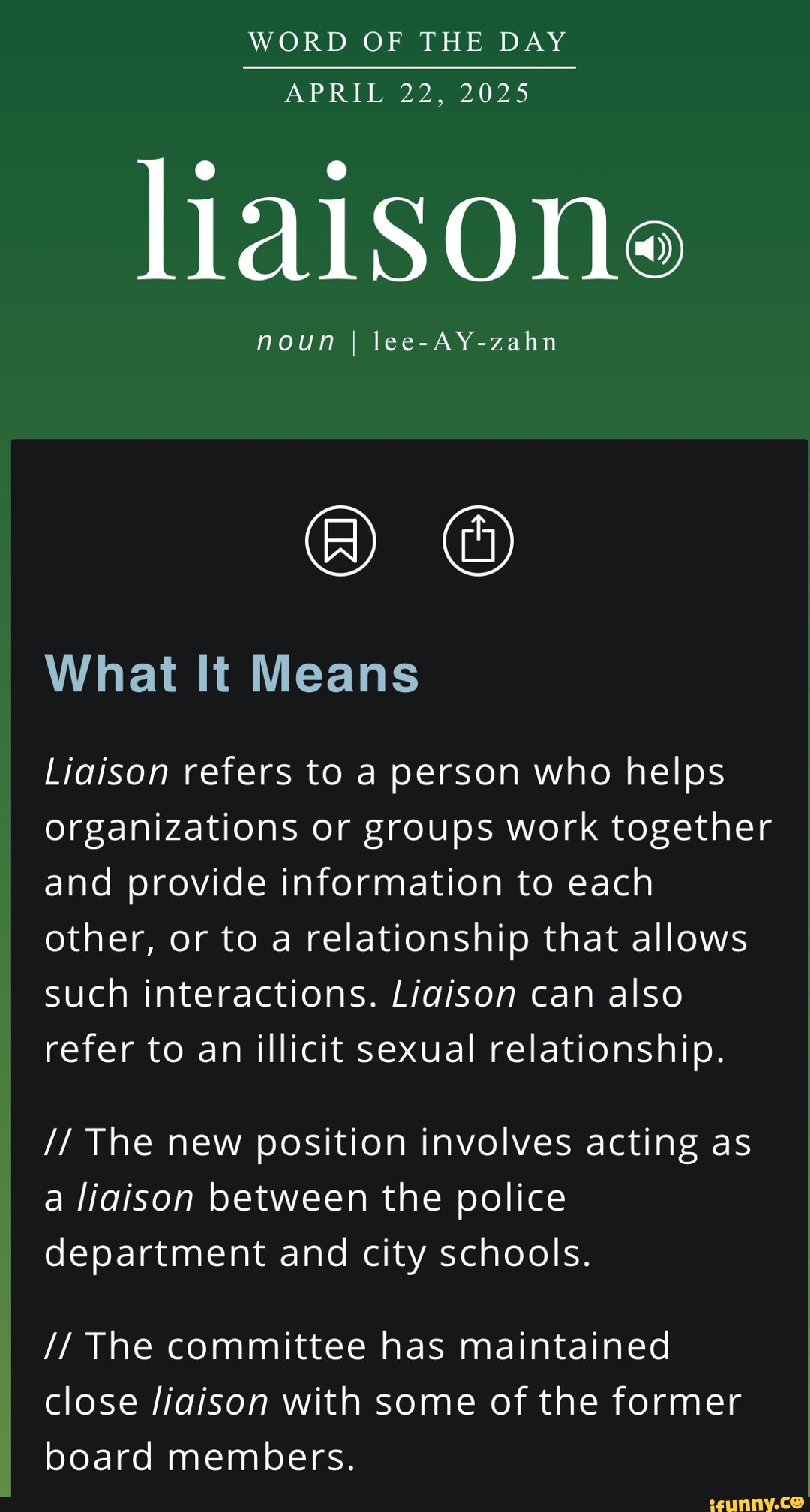 WORD OF THE DAY APRIL 22, 2025 lialsone noun I lee-AY-zahn What It ...
