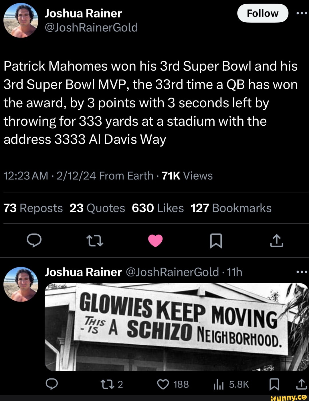 Joshua Rainer Follow Patrick Mahomes won his Super Bowl and his Super ...