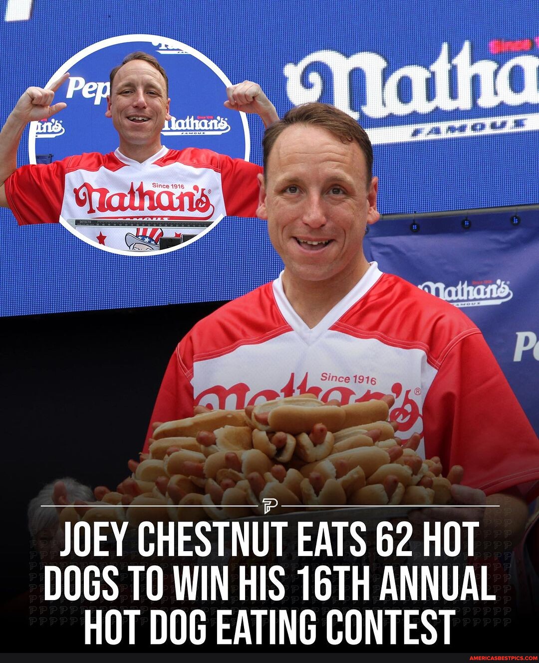 Joey Chestnut has won his 16th Nathan’s hot dog eating contest title ...