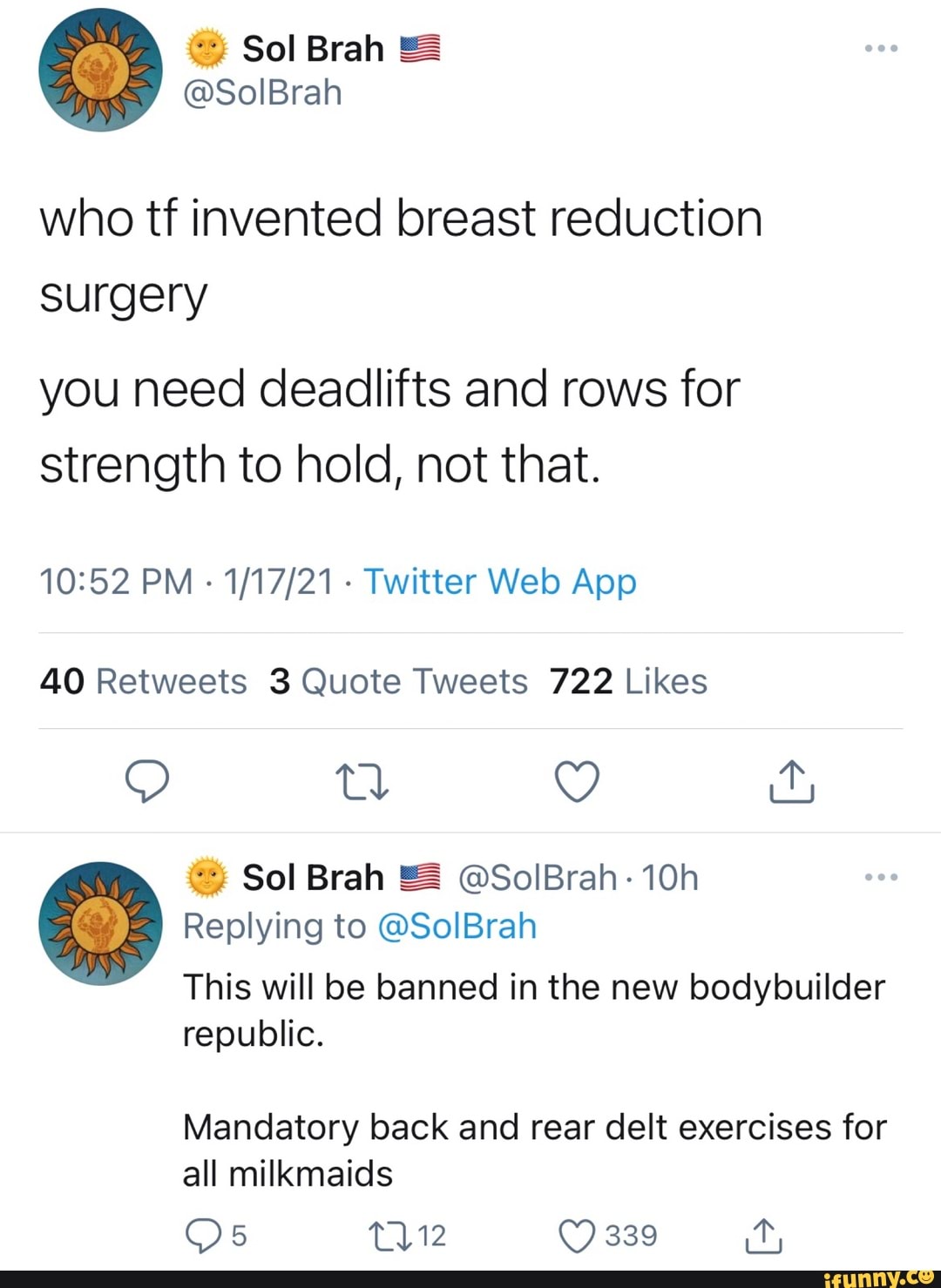 Sol Brah @SolBrah who tf invented breast reduction surgery you need ...
