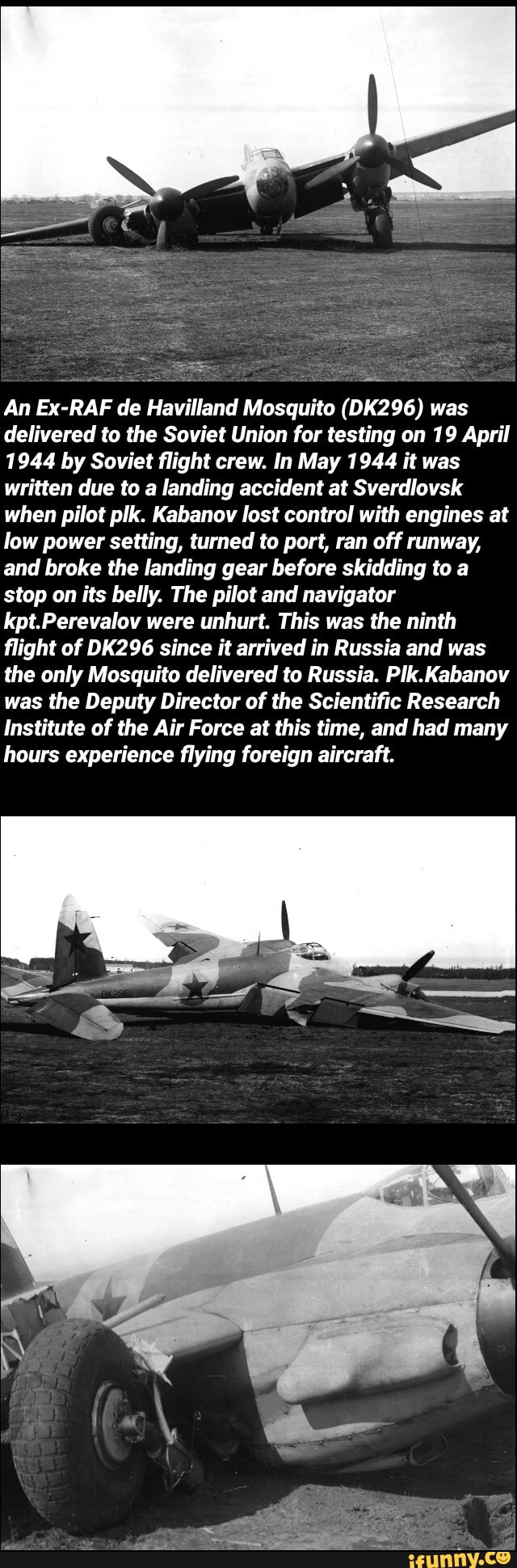 An Ex-RAF de Havilland Mosquito (DK296) was delivered to the Soviet ...