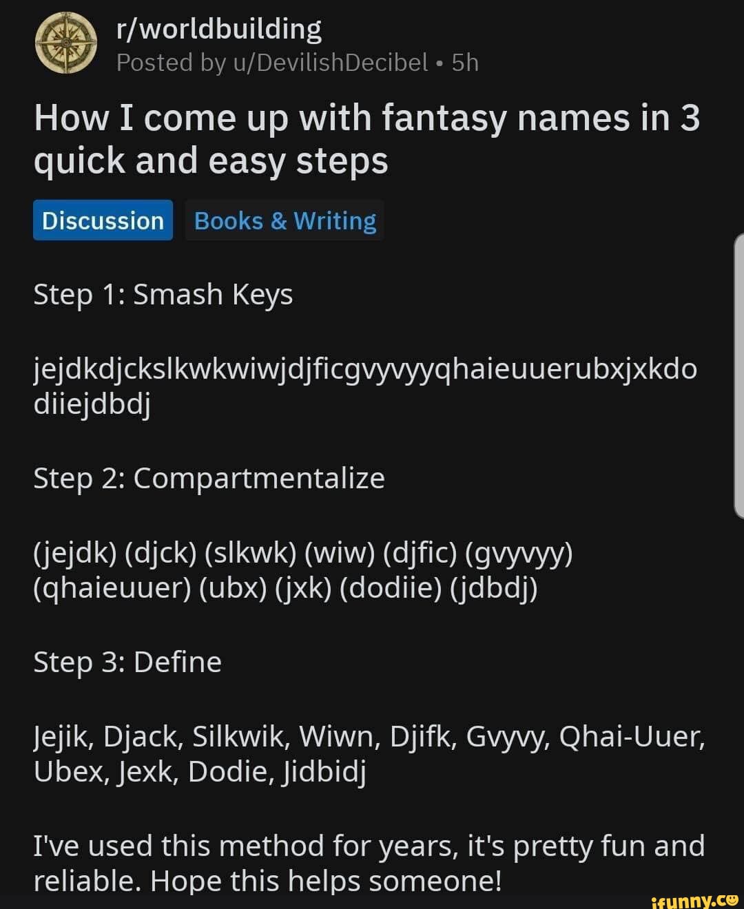 How I come up with fantasy names in 3 quick and easy steps Discussion ...