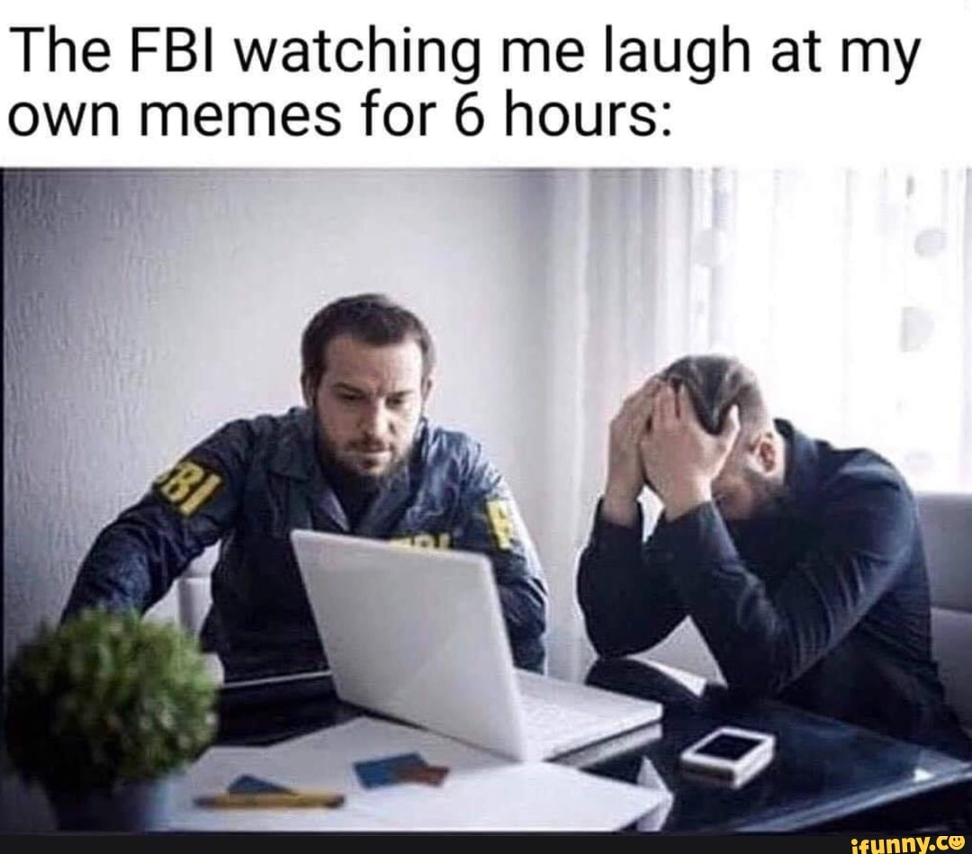 The FBI watching me laugh at my own memes for 6 hours: - iFunny