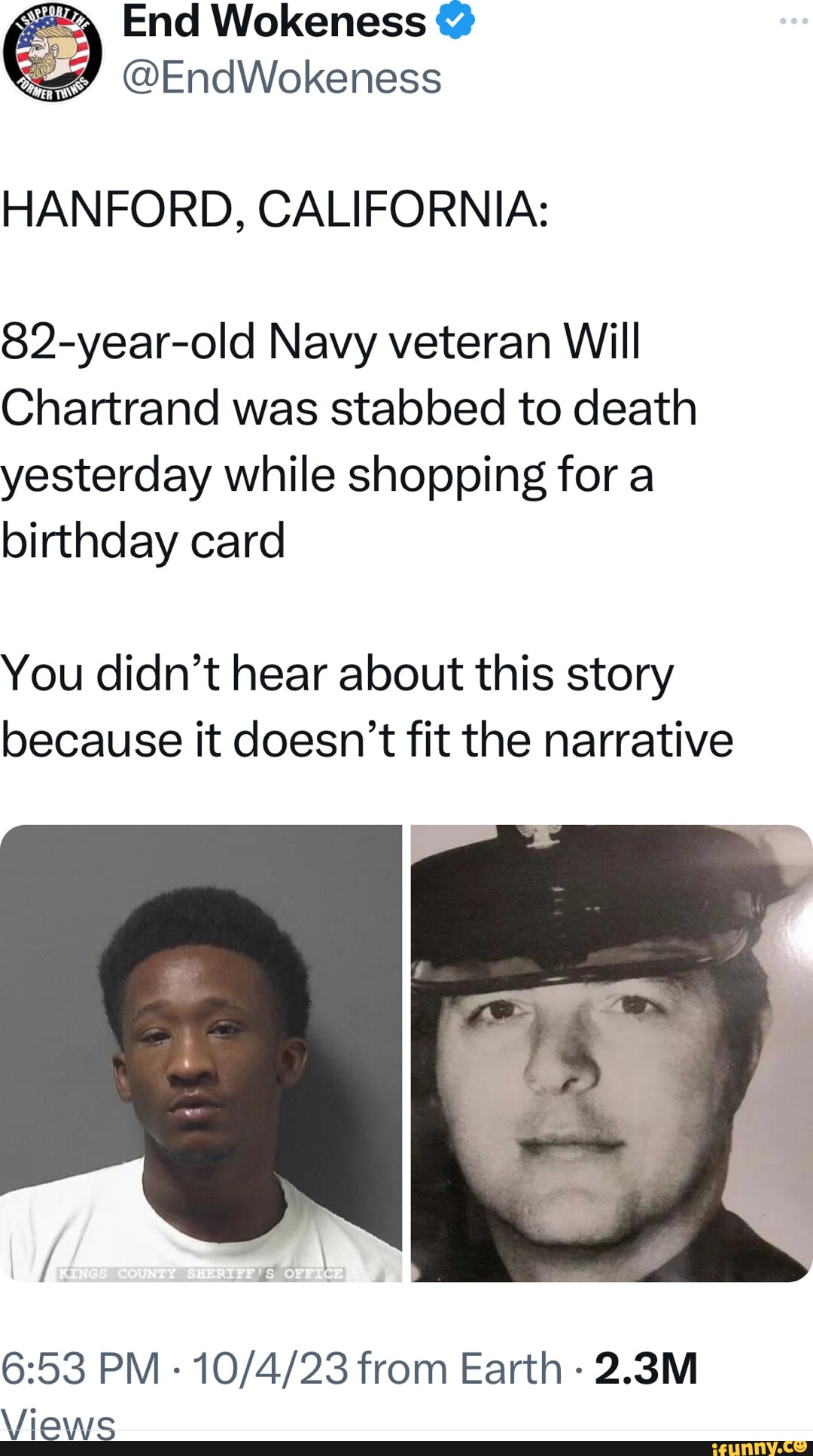 End Wokeness @ me @EndWokeness HANFORD, CALIFORNIA: 82-year-old Navy ...