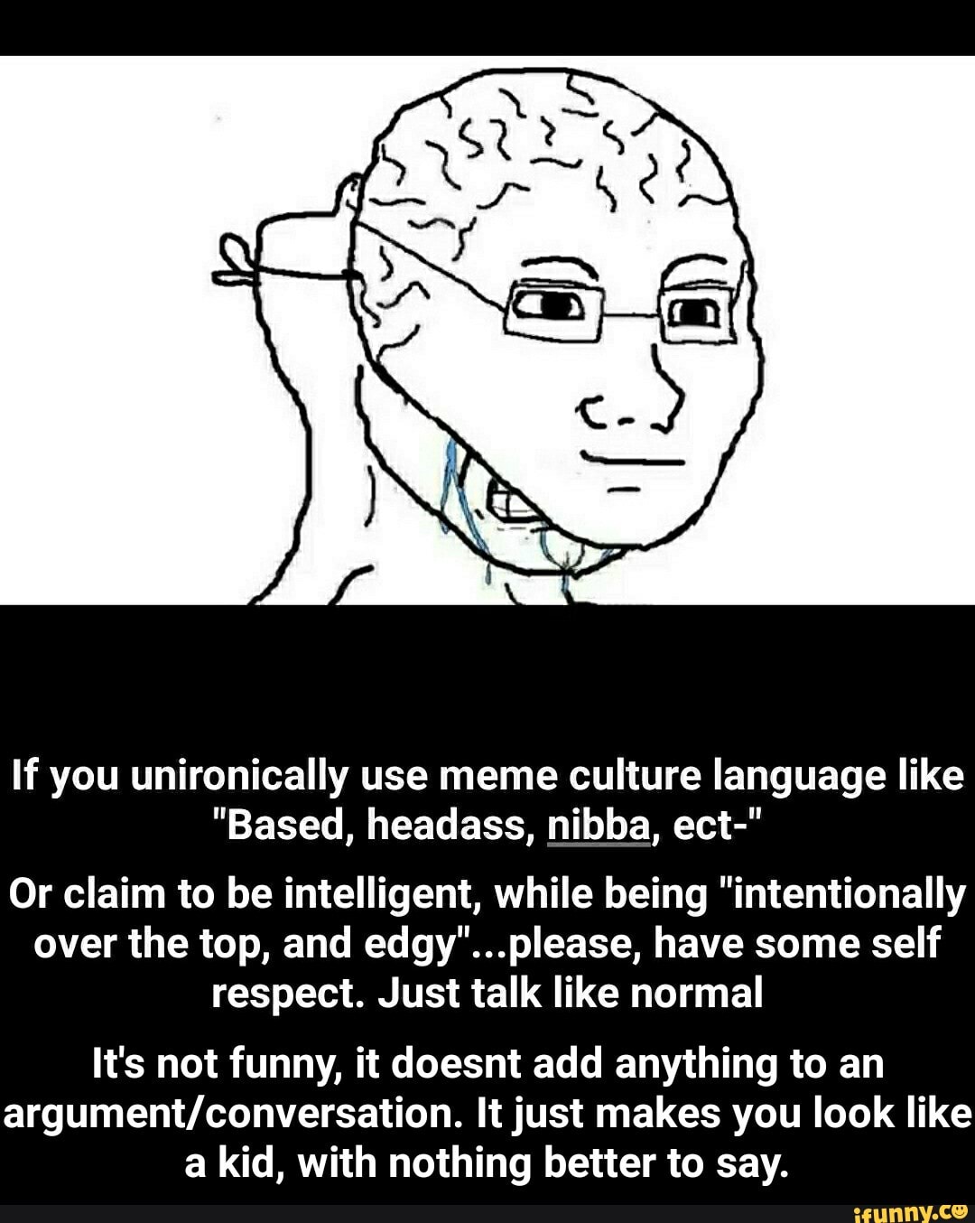 If you unironically use meme culture language like "Based, headass ...
