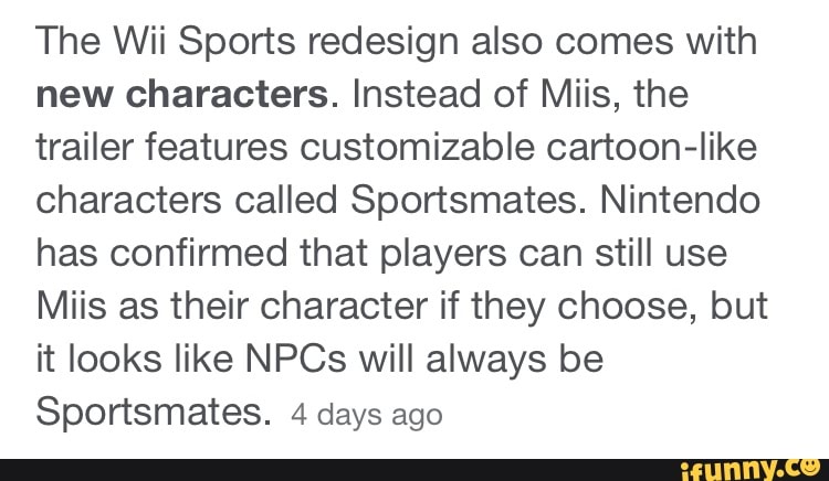 The Wii Sports redesign also comes with new characters. Instead of Miis ...