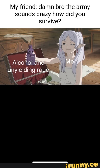 My friend: damn bro the army sounds crazy how did you survive? Alcohol ...