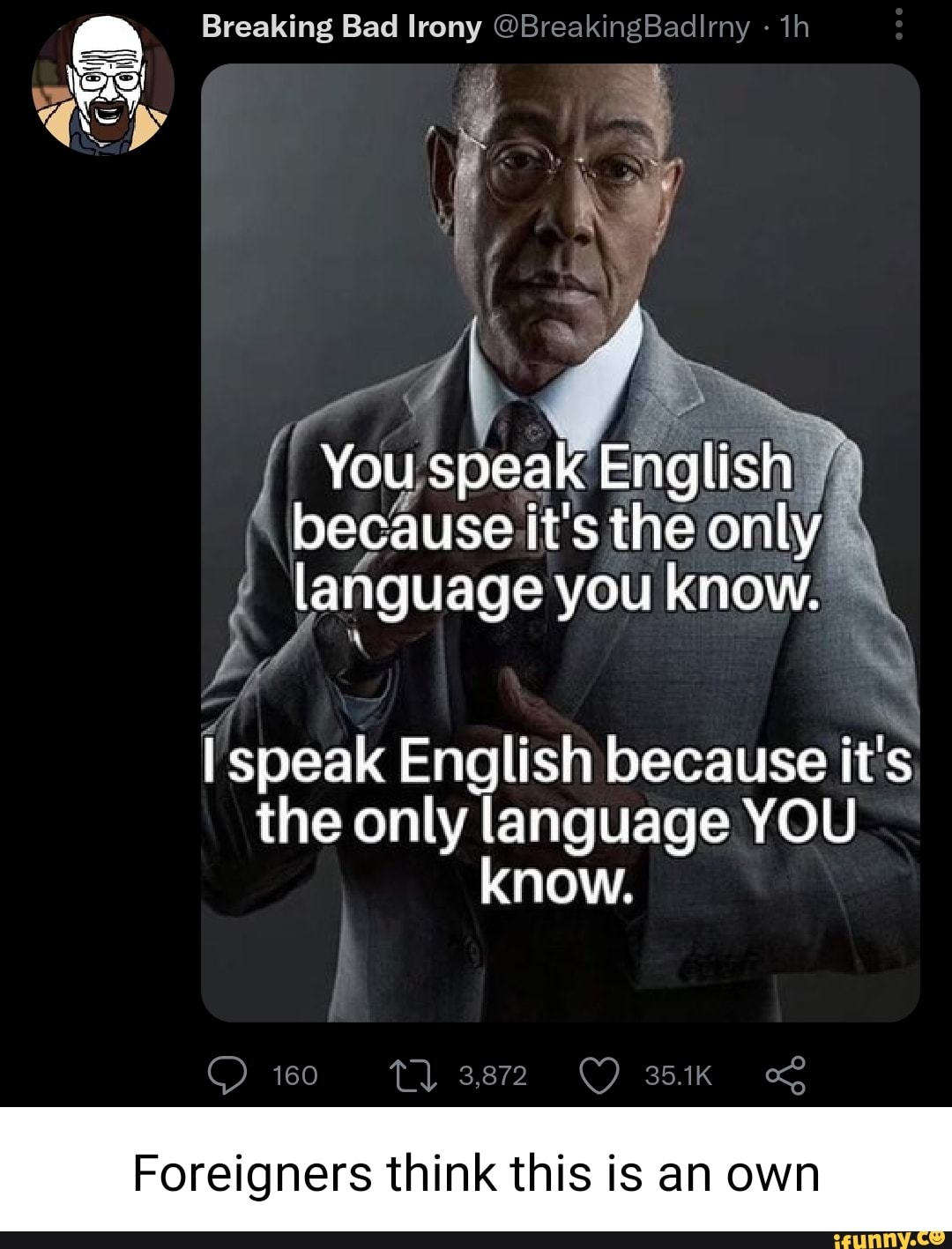 Breaking Bad Irony Ca SS You speak English because it's the only ...