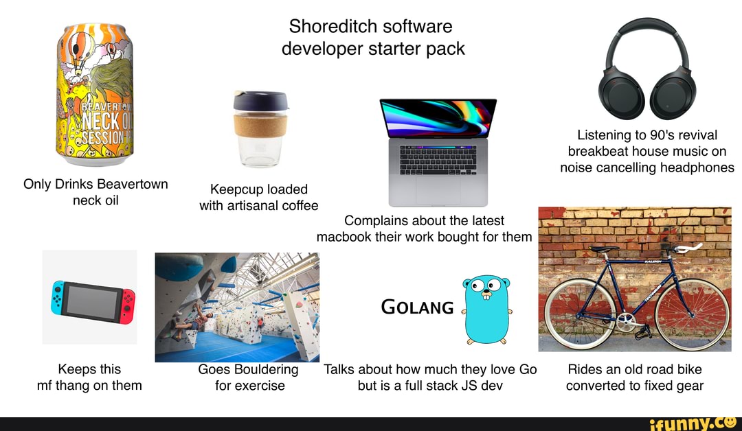 Shoreditch software developer starter pack Listening to 90's revival ...
