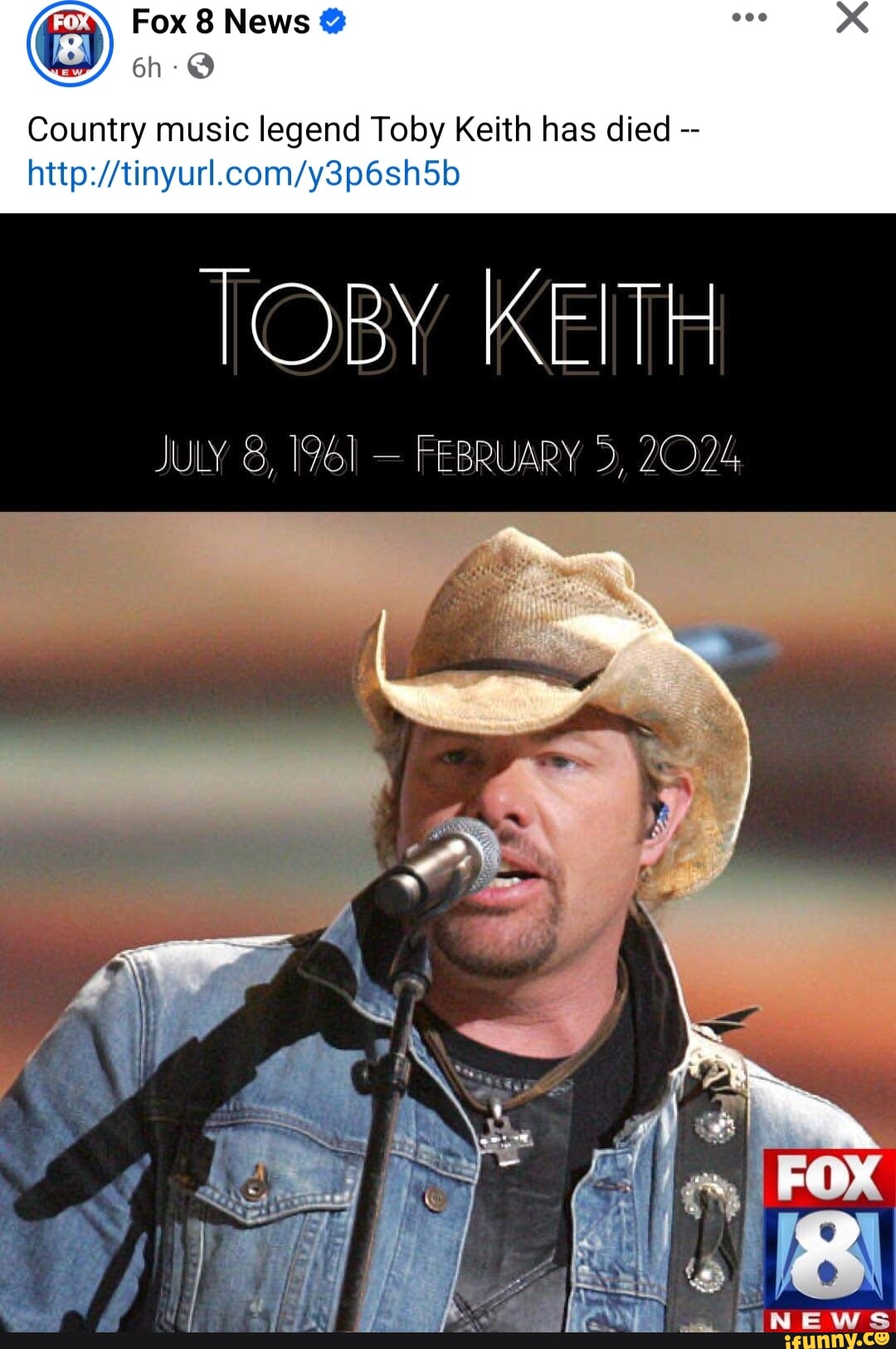 Fox 8 News Country music legend Toby Keith has died http: tinyurkcom ...