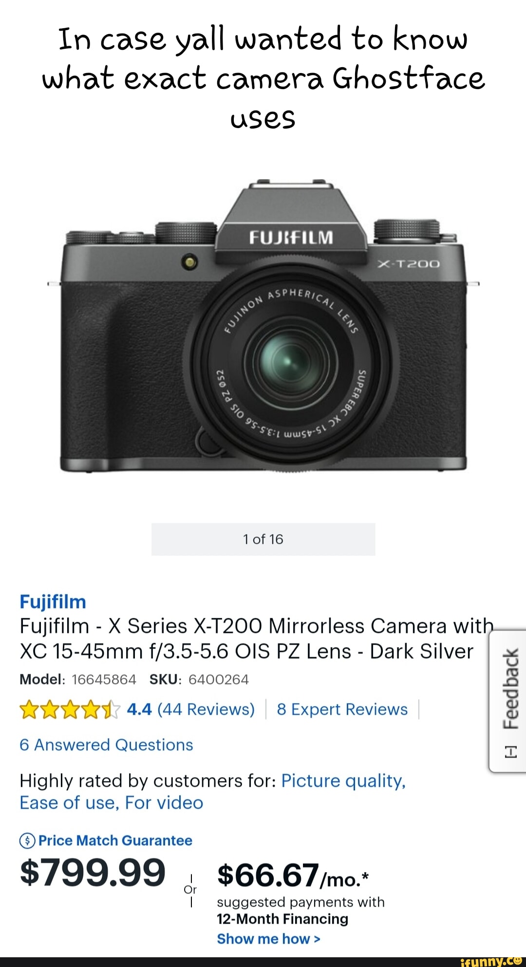 In case yall wanted to know what exact camera Ghostface uses FUJIFILM 1 ...