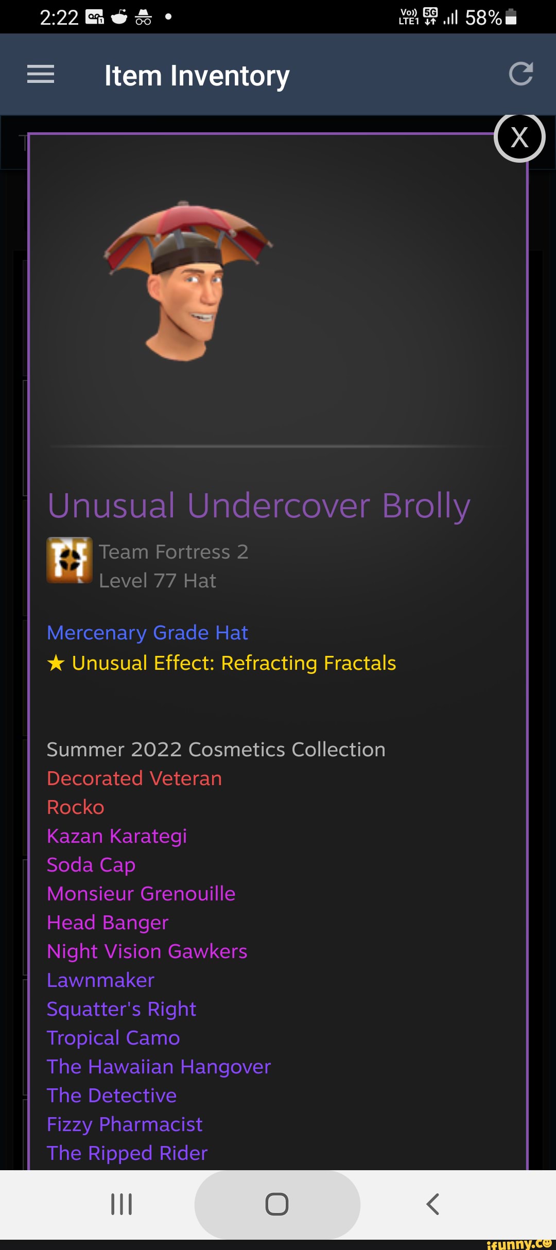 = Item Inventory Unusual Undercover Brolly Team Fortress Level 77 Hat ...