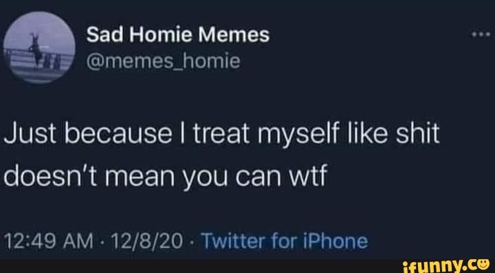 Sad Homie Memes Just because I treat myself like shit doesn't mean you ...